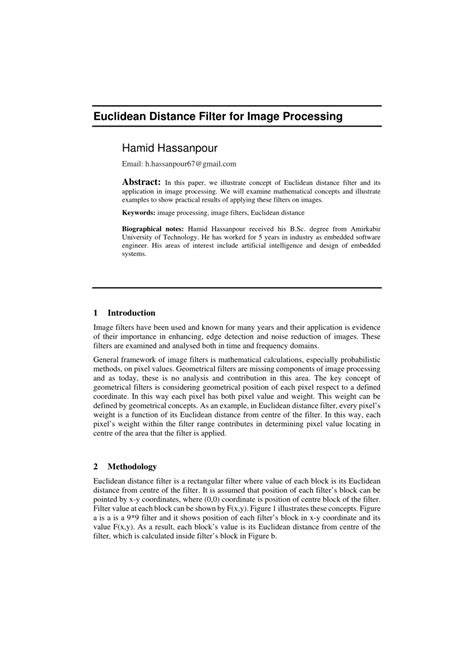 Pdf Euclidean Distance Filter For Image Processing