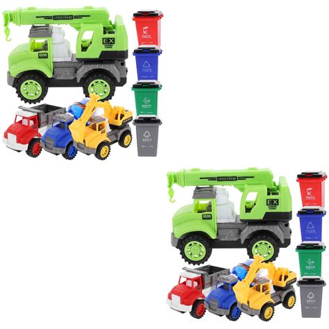 Frcolor 2 Sets Garbage Classify Toy Engineering Vehicle Friction Powered Garbage Truck Toy