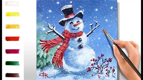 Новогодний Снеговик Открытка Как нарисовать 🎨АКРИЛ Сезон 8 17 Мастер класс ДЕМО Youtube