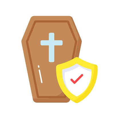 Protection Shield On Coffin Showing Death Insurance Concept Icon Stock