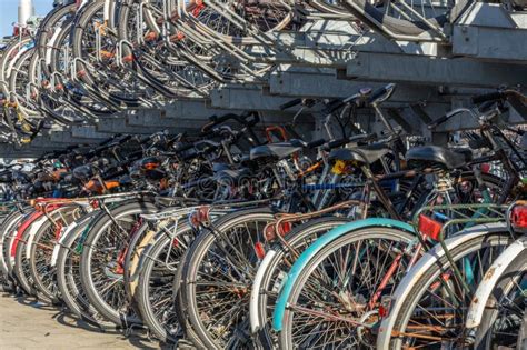 Full Bicycle Shed In Utrecht Where Bicycles Are Stacked One Above The