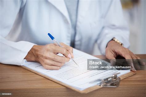 의사 여자는 원숭이 수두 연구 컨설팅 보고서 및 계획의 클립보드에 있는 문서를 손에 들고 읽습니다 계획 관리 및 테스트를 위해 의료 서류를 작성하는 의료 종사자를 닫습니다