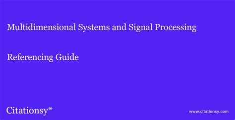 Multidimensional Systems And Signal Processing Referencing Guide