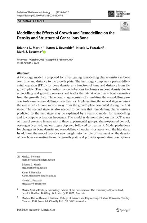 Pdf Modelling The Effects Of Growth And Remodelling On The Density And Structure Of Cancellous