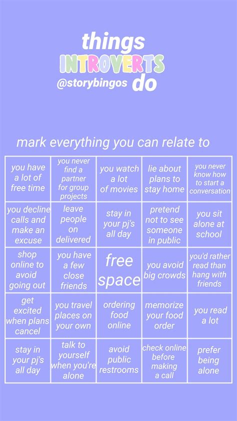 Things Introverts Do Bingo Template Funny Charts Sleepover Things To Do