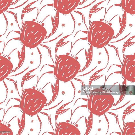 게와 원활한 패턴 게 아이콘이 있는 낙서 벡터입니다 그려진 게 무늬 갈고리 발톱에 대한 스톡 벡터 아트 및 기타 이미지 갈고리 발톱 게 고기 Istock