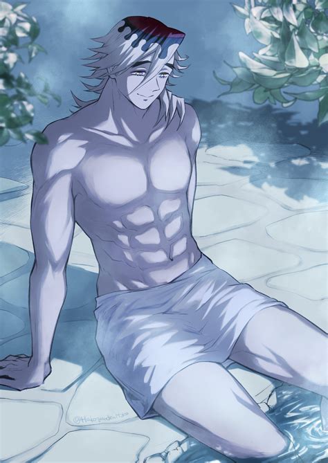 Rule 34 Abs Demon Slayer Detailed Background Douma Hair Between Eyes