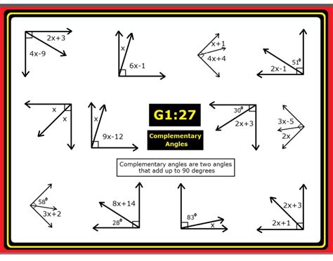 Complementary Angles 3 Algebra Solve For X Quiz