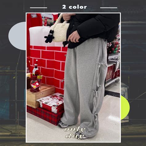 포근 양기모 리본 와이드핏 트레이닝 2color 밴딩 팬츠사이드 리본기모겨울 트레이닝주머니and스트링 에이블리