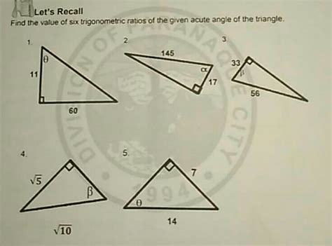 Solved Lets Recall Find The Value Of Six Trigonometric Ratios Of The