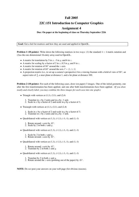 Problems Of Assignment 4 Introduction To Computer Graphics 22c 151 Docsity