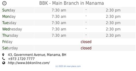 🕗 Bbk Manama Opening Times Government Avenue Tel 973 1720 7777