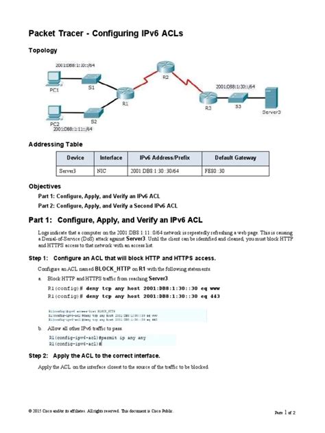 4134 Packet Tracer Configuring Ipv6 Acls Pdf I Pv6 Denial Of