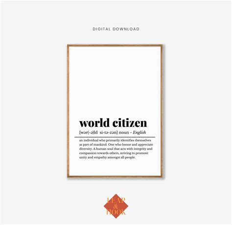 World Citizen Definition Print T For Traveller Printable Wall Art