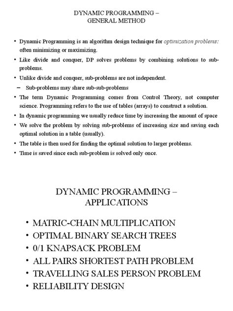 Dynamic Programming General Method Pdf Dynamic Programming Analysis