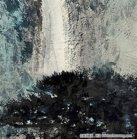 黎雄才作品 松崖悬瀑 高清大图下载 名画油画网