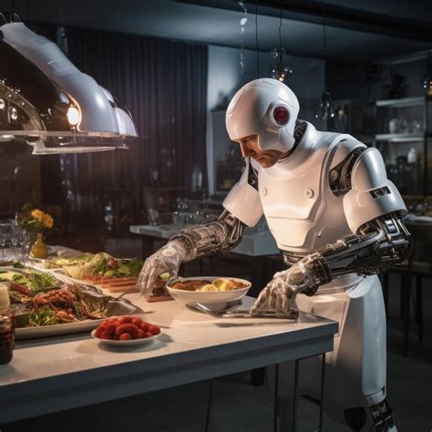 Premium Ai Image Robot Chef Preparing Gourmet Cuisine