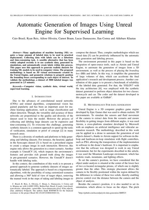 Pdf Automatic Generation Of Images Using Unreal Engine For Supervised