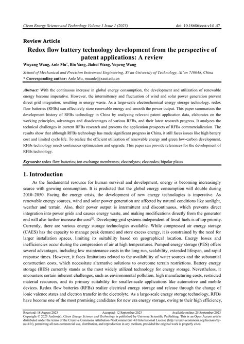 Pdf Redox Flow Battery Technology Development From The Perspective Of Patent Applications A