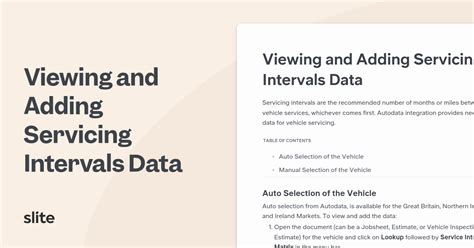 Viewing And Adding Servicing Intervals Data
