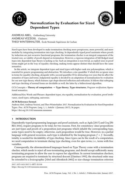 Pdf Normalization By Evaluation For Sized Dependent Typesabelaicfp17