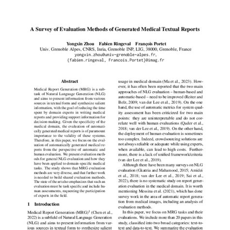 A Survey Of Evaluation Methods Of Generated Medical Textual Reports Acl Anthology