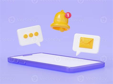 Notification 3d Render Chat Speech Bubble Letter Envelope And Bell Icon Under Mobile Phone