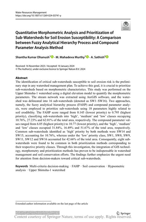 Quantitative Morphometric Analysis And Prioritization Of Sub Watersheds