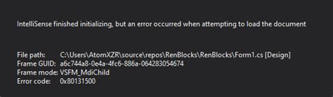 How Can I Fix Vs 2019 Error Code 0x80131500 Intellisense Finished Initializing But An Error