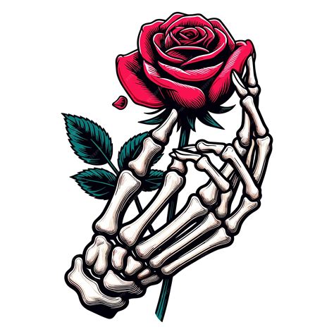 Skeleton Hand Holding Rose Flower Vector Illustration Premium Ai