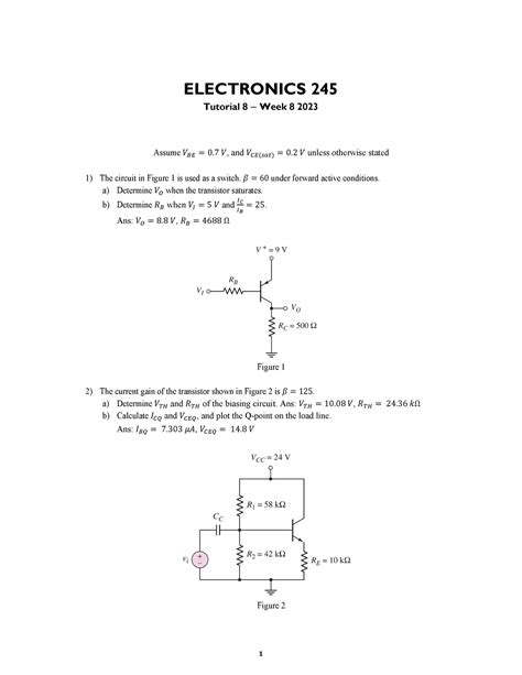 tutorial 8 2023 1 electronics 245 tutorial 8 week 8 2023 assume 𝑉஻ா 0 𝑉 and 𝑉஼ா ௦௔௧ 0