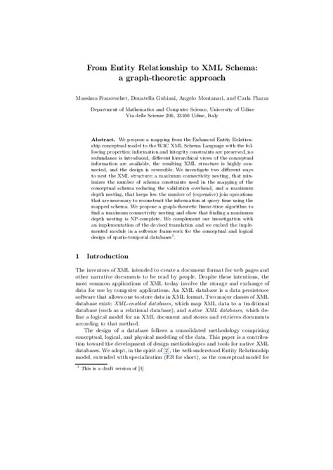 Pdf From Entity Relationship To Xml Schema A Graph Theoretic Approach