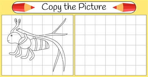 개미를 그리는 방법 단계별로 그리드 학습 그리기 그림 자습서 아이들을 위한 수업 책 색칠 페이지 어린이 교육 예술 페이지 벡터 만화 그림 프리미엄 벡터