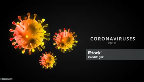 코로나 바이러스 검은 배경에 현실적인 벡터 3d 코로나 바이러스 세포 우한 바이러스 질환 배너 정보 전단지 포스터 등에 적합 3