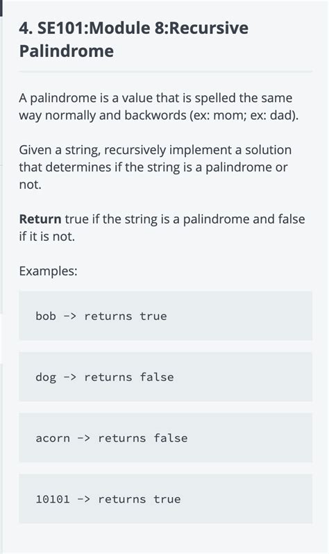 Solved SE Module Recursive Palindrome A Palindrome Chegg Com