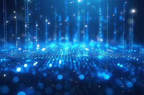 Blue Background With Glowing Vertical Lines And Binary Code Depicting A Technology Concept