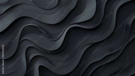 Black Abstract Background With A 3d Paper Cut Wave Pattern Shape In A 2d Flat Illustration