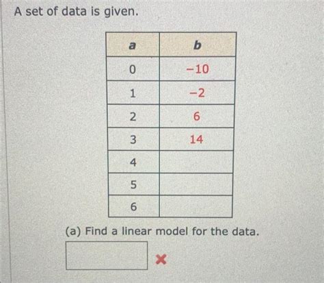 solved a set of data is given a 0 1 2 b 10 2 6 14 5 6 a