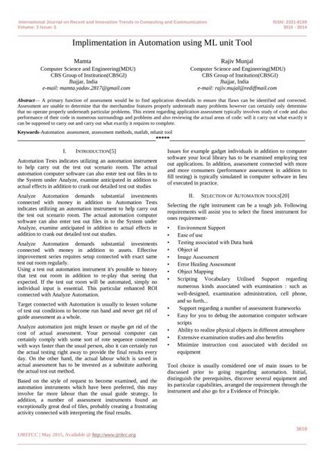 Pdf Implimentation In Automation Using Ml Unit Tool Dokumentips