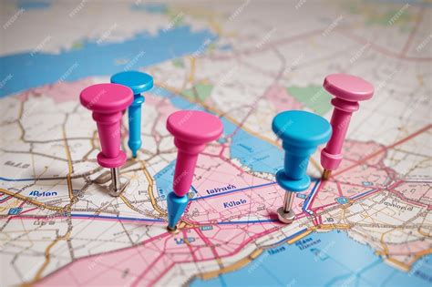 Premium Ai Image Pink And Blue Pushpins Showing Marking Location On Map