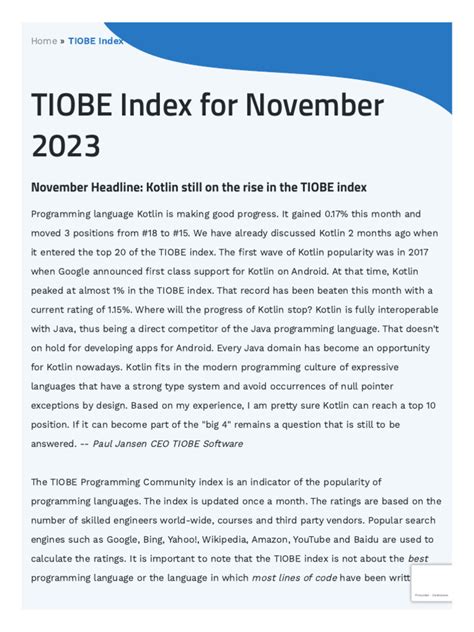 Tiobe Index Tiobe Pdf Software Computer Programming