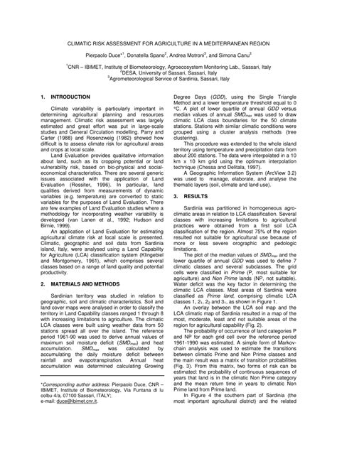 Pdf Climatic Risk Assessment For Agriculture In A Mediterranean Region