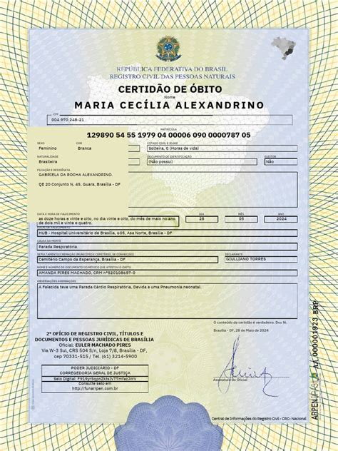 Certidão De Obito Maria Cecília Alexandrino Pdf