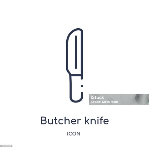 비스트로 및 레스토랑 개요 컬렉션에서 선형 정육점 나이프 아이콘 흰색 배경에 고립 된 얇은 라인 정육점 나이프 벡터 정육점 칼 유행 그림 강철에 대한 스톡 벡터 아트 및
