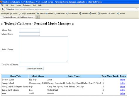 workshop on creating a personal musicmanager web application with struts2 hibernate and mysql
