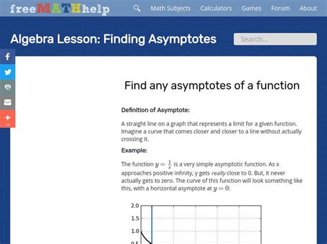 Free Math Help Finding Asymptotes Handout For 9th 10th Grade Lesson Planet