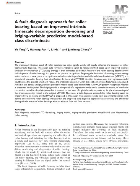 Pdf A Fault Diagnosis Approach For Roller Bearing Based On Improved