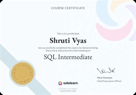 Hello Everyone I Have Successfully Completed Sql Intermediate Course