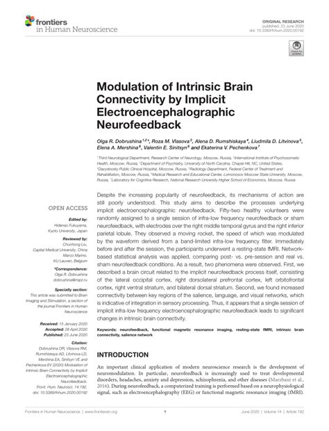 Pdf Modulation Of Intrinsic Brain Connectivity By Implicit Electroencephalographic Neurofeedback