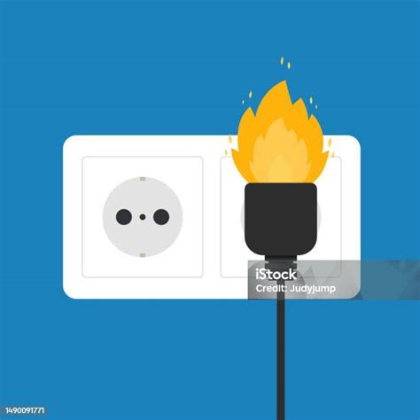 화재 배선 과부하로 인한 소켓 및 플러그 전기 안전 개념입니다 벡터 그림 플랫 디자인입니다 전기 연결이 끊어졌습니다 개념에 대한